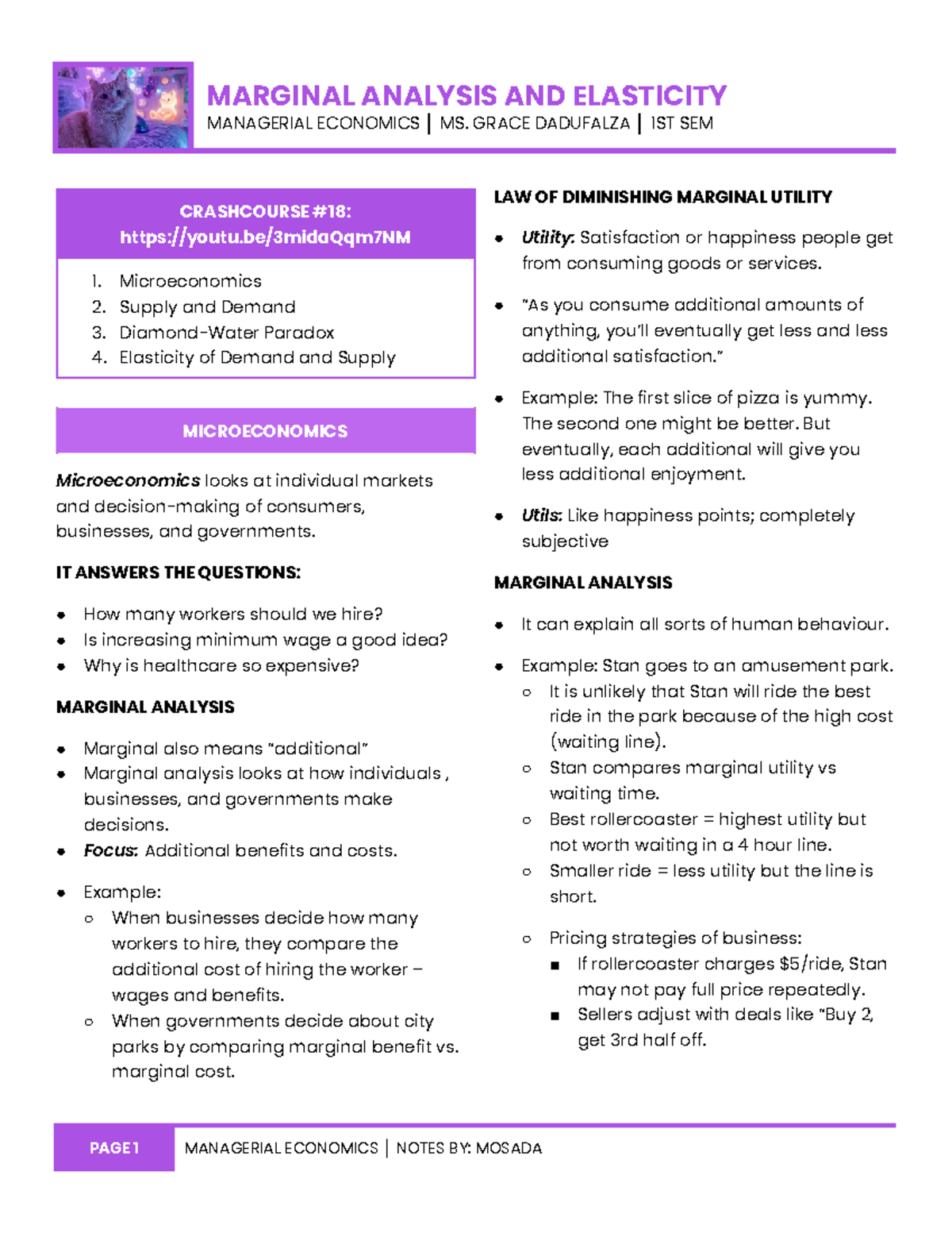 Managerial Economics: Marginal Analysis & Elasticity Notes (MS 1st Sem ...
