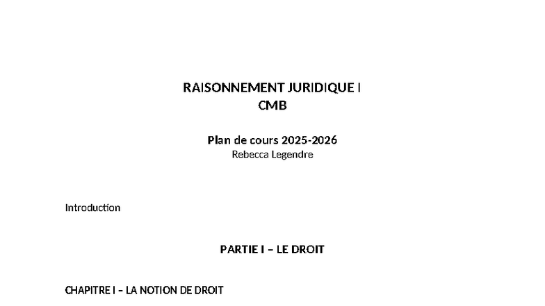 RAISONNEMENT JURIDIQUE I CMB Plan de Cours - Introduction et Chapitres ...