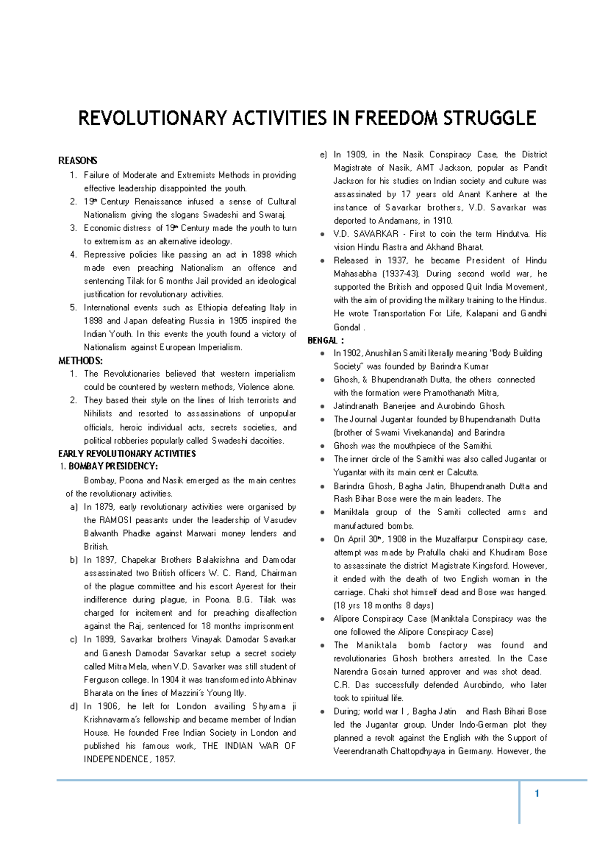 Revolutionary Activities in the Freedom Struggle: Key Events and ...