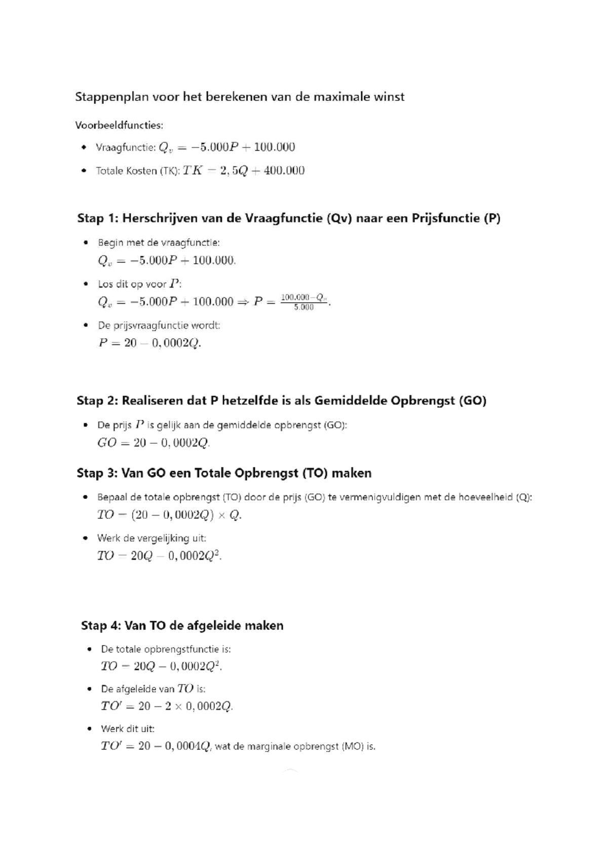 Economie VWO: Stappenplan voor Maximale Winst Berekening - Studeersnel