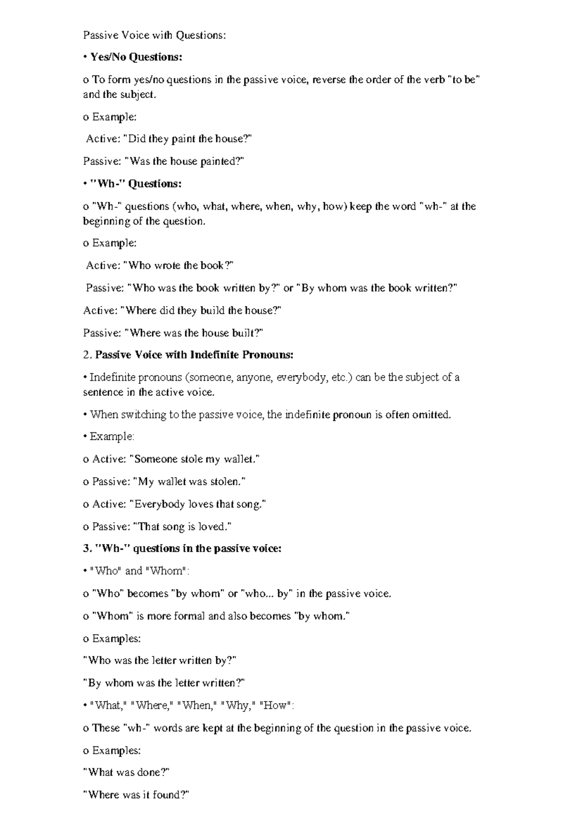 Passive Voice: Forming Yes/No & Wh- Questions in English - Studocu