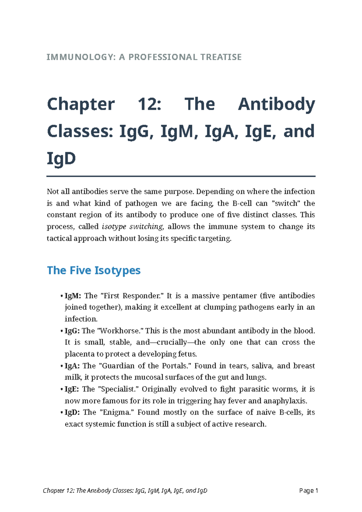 IMMUNOLOGY: Chapter 12 - The Antibody Classes (IgG, IgM, IgA, IgE, IgD ...