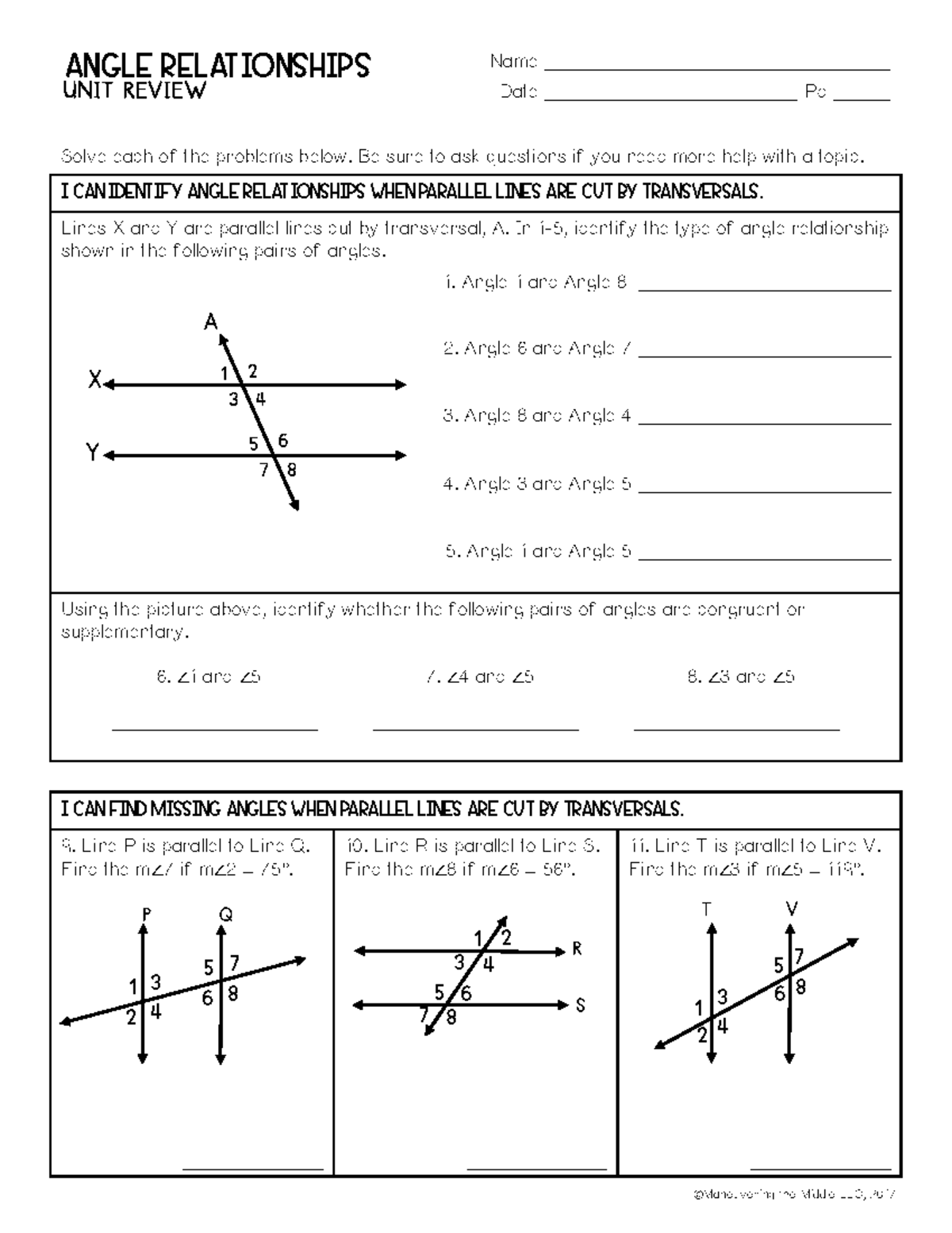 Angle Relationships Unit Review: Identifying and Solving Problems - Studocu