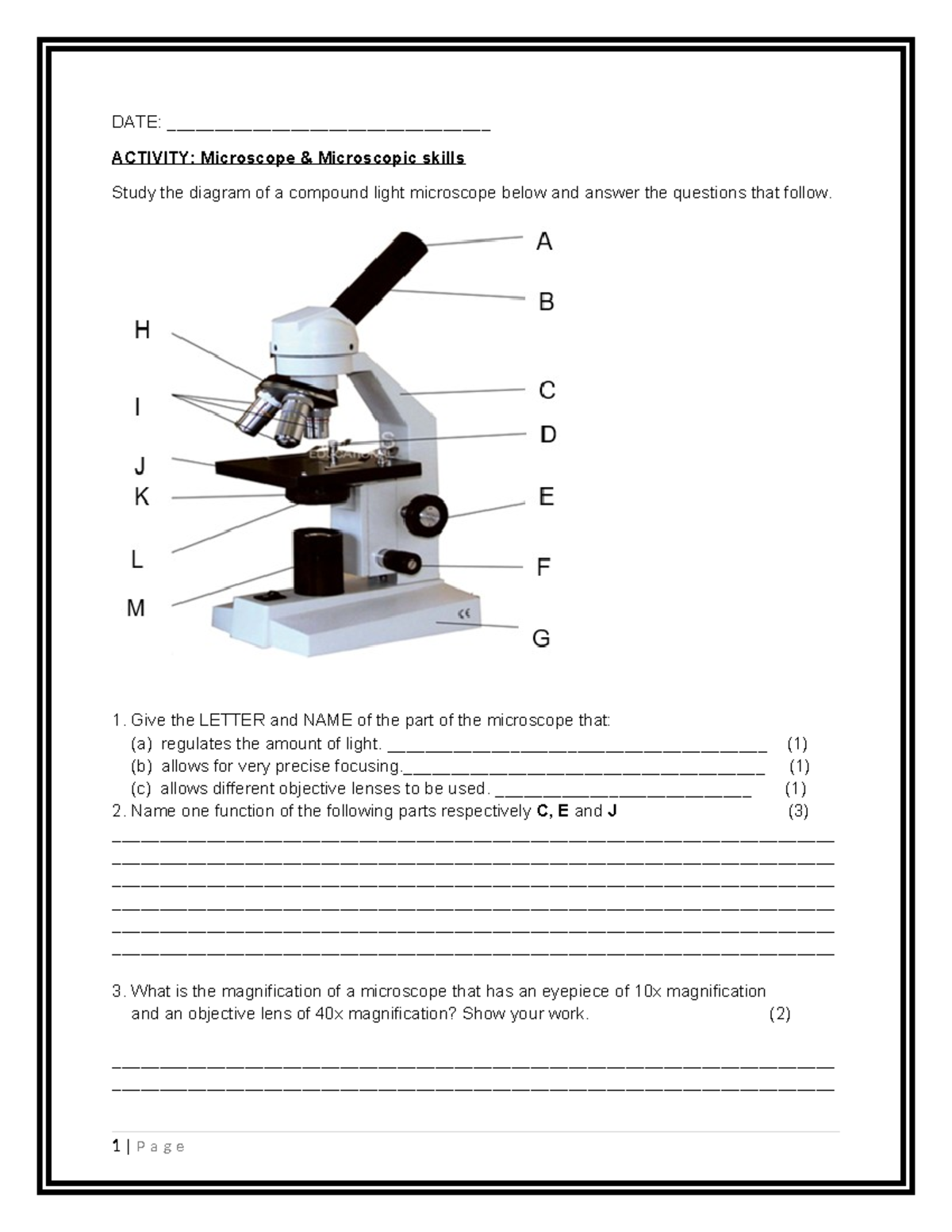 Grade 9 NS Homework: Microscope, Cells, and Reproductive Systems Activities - Studocu