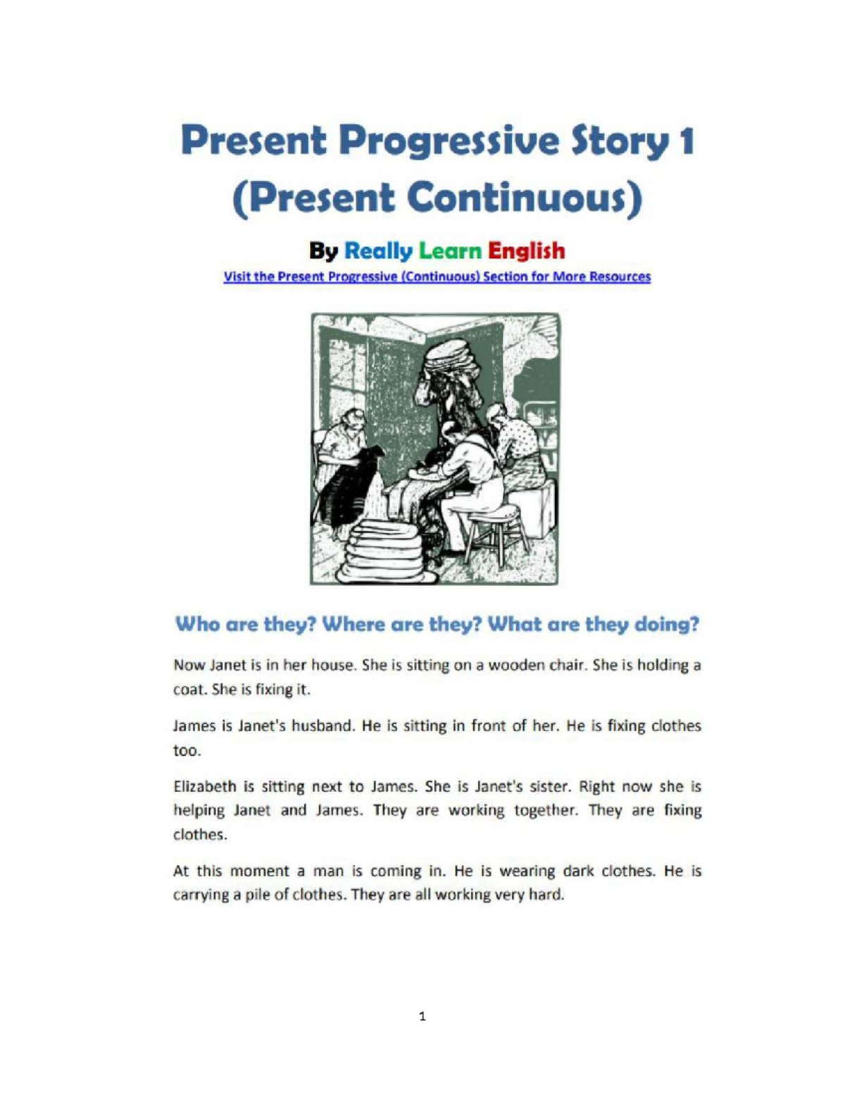 Present Progressive Story 1: Exercises & Activities for English ...