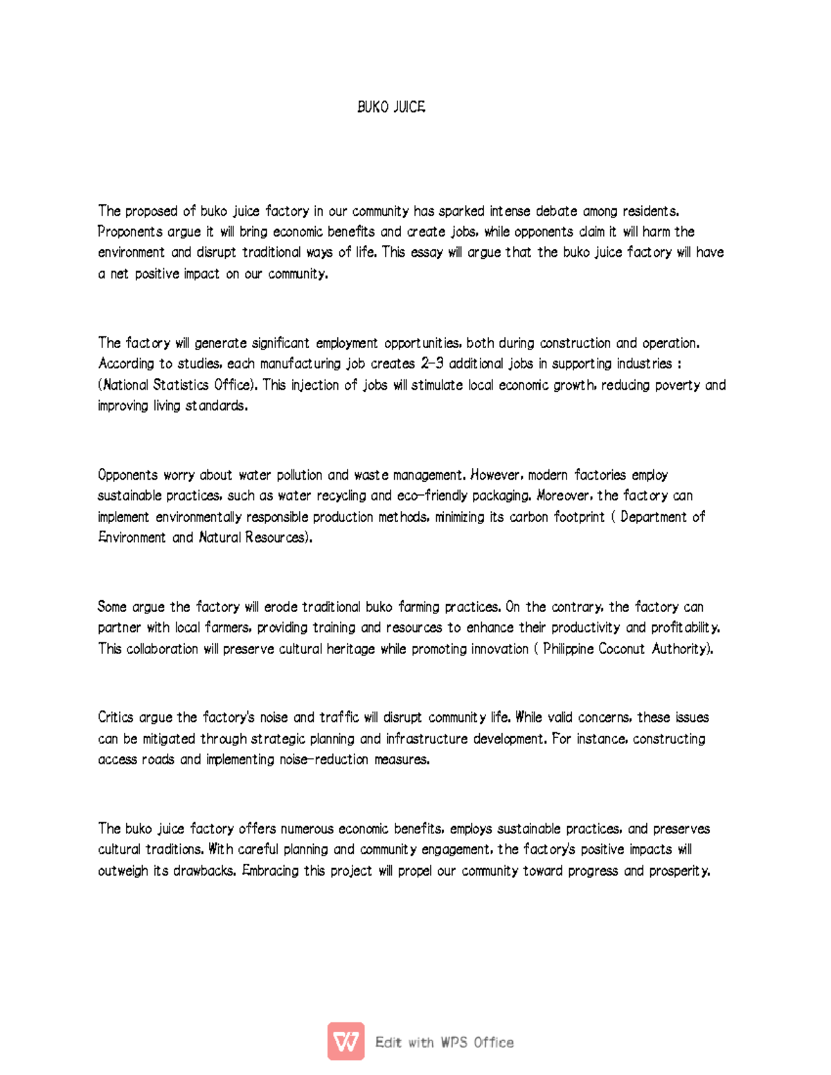 BUKO JUICE: Economic Impact & Community Benefits Essay - Studocu