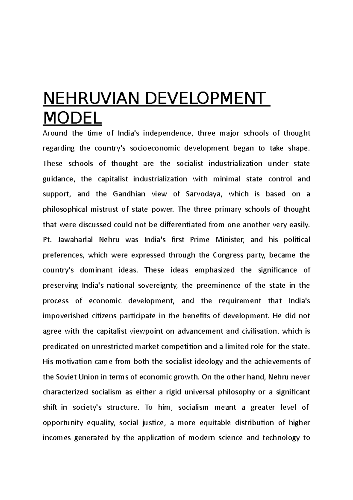 Nehruvian Development Model: Principles & Key Features Explained - Studocu
