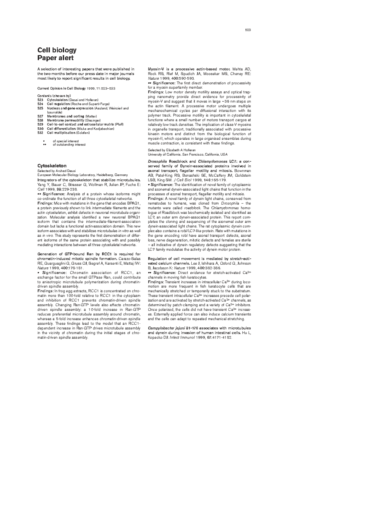 523 Cell Biology Paper Alert: Recent Advances in Cytoskeleton Research ...