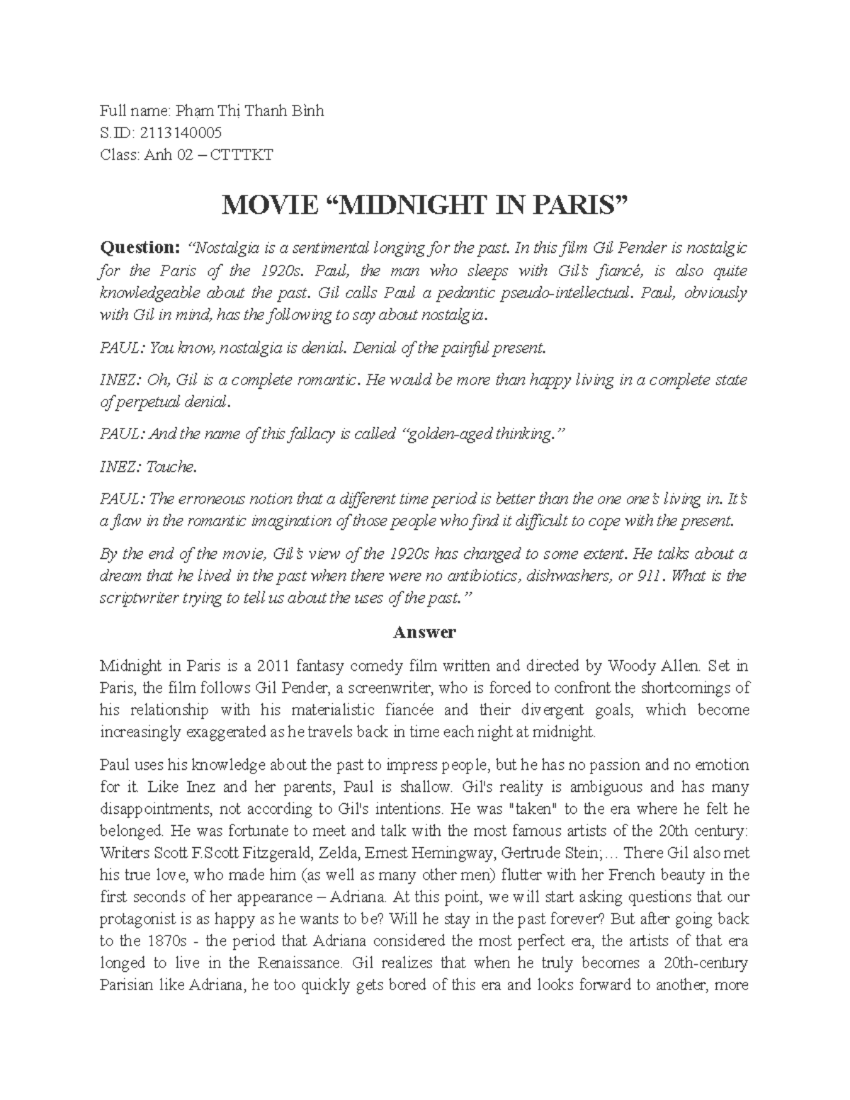 Midnight in Paris (CTTTKT) - Exploring Nostalgia Through Gil Pender's ...