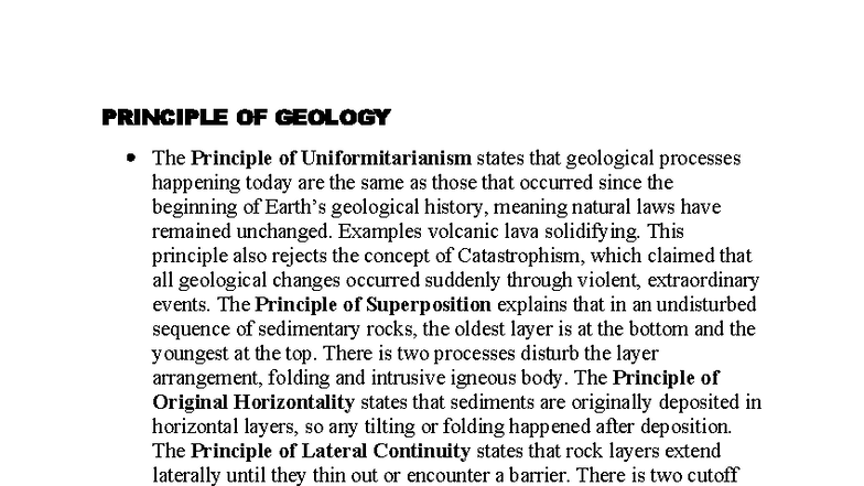 Principle of Geology Essay: Understanding Key Concepts - Studocu