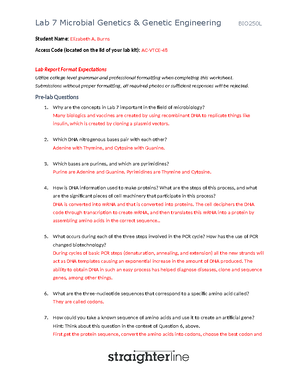 Microbiology 250L Lab 5 - Student Name: Elizabeth Burns. Access Code ...