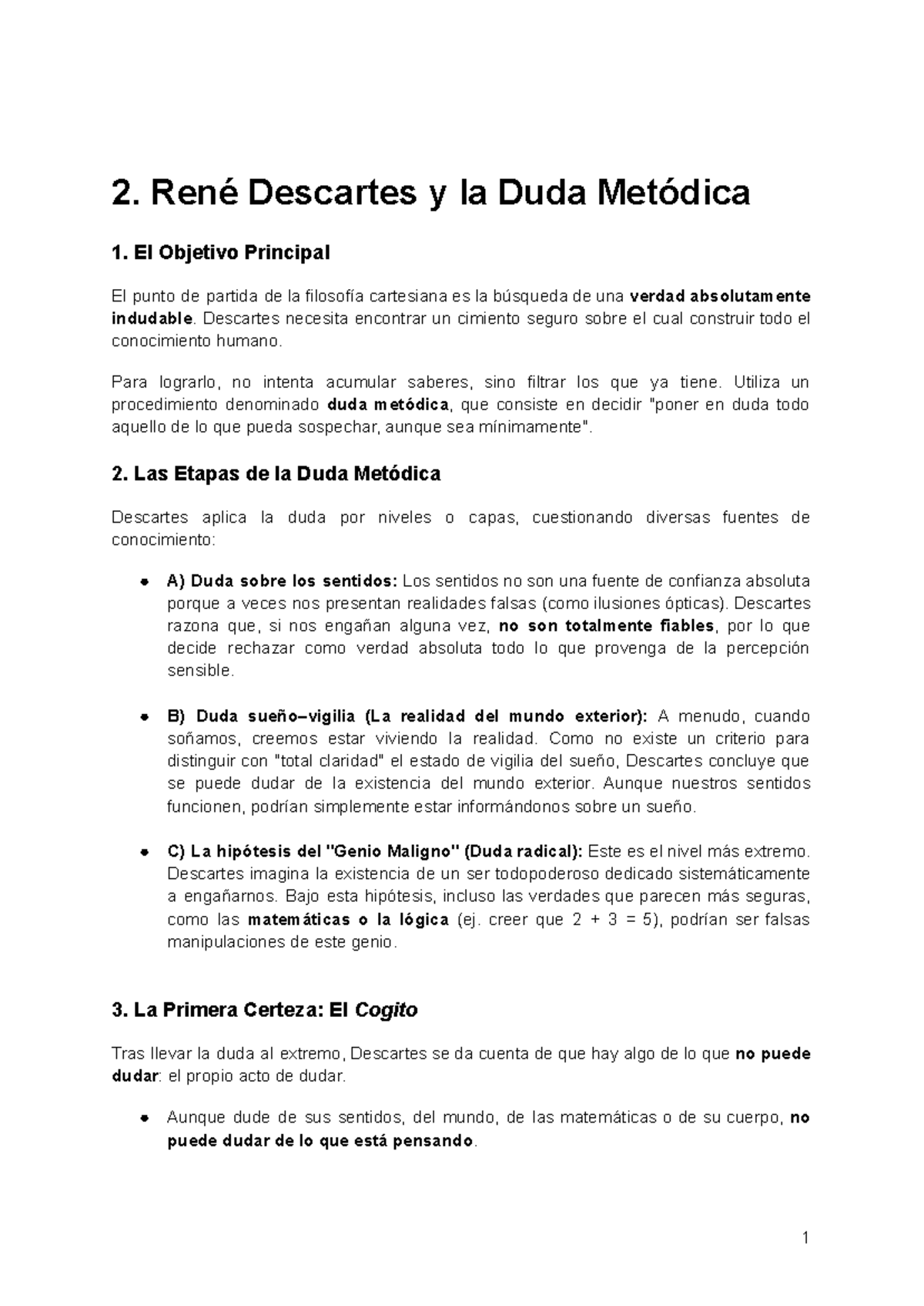 Apuntes sobre la Duda Metódica de Descartes: Filosofía y Certeza - Studocu
