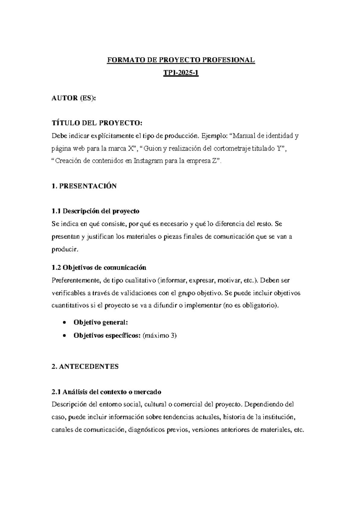 Formato de Proyecto Profesional TP1: Guía Completa y Estructurada - Studocu