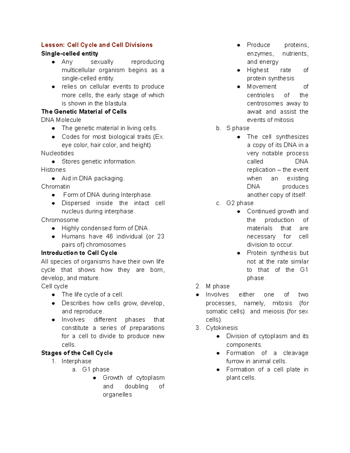 BIO 1 Lesson Notes: Understanding the Cell Cycle and Energy Flow - Studocu