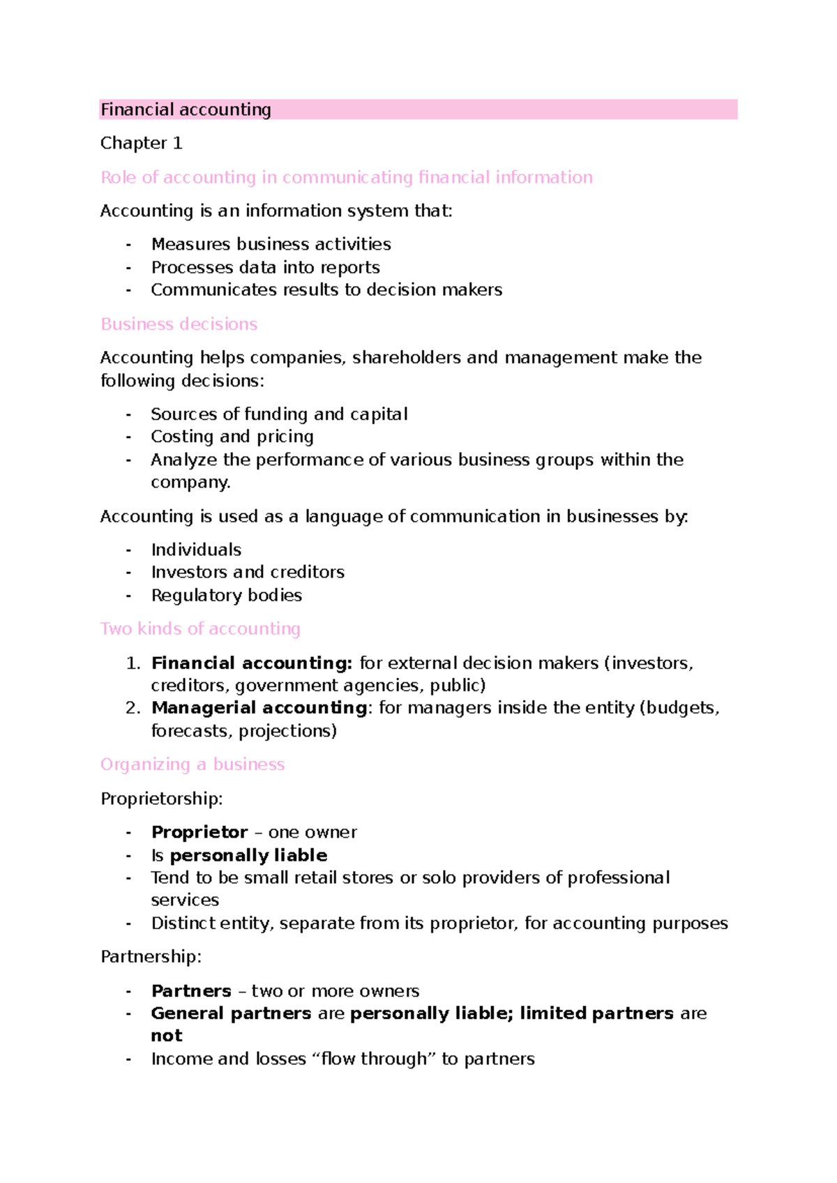 FA-101: Summary of Financial Accounting Chapters 1-5 - Studocu