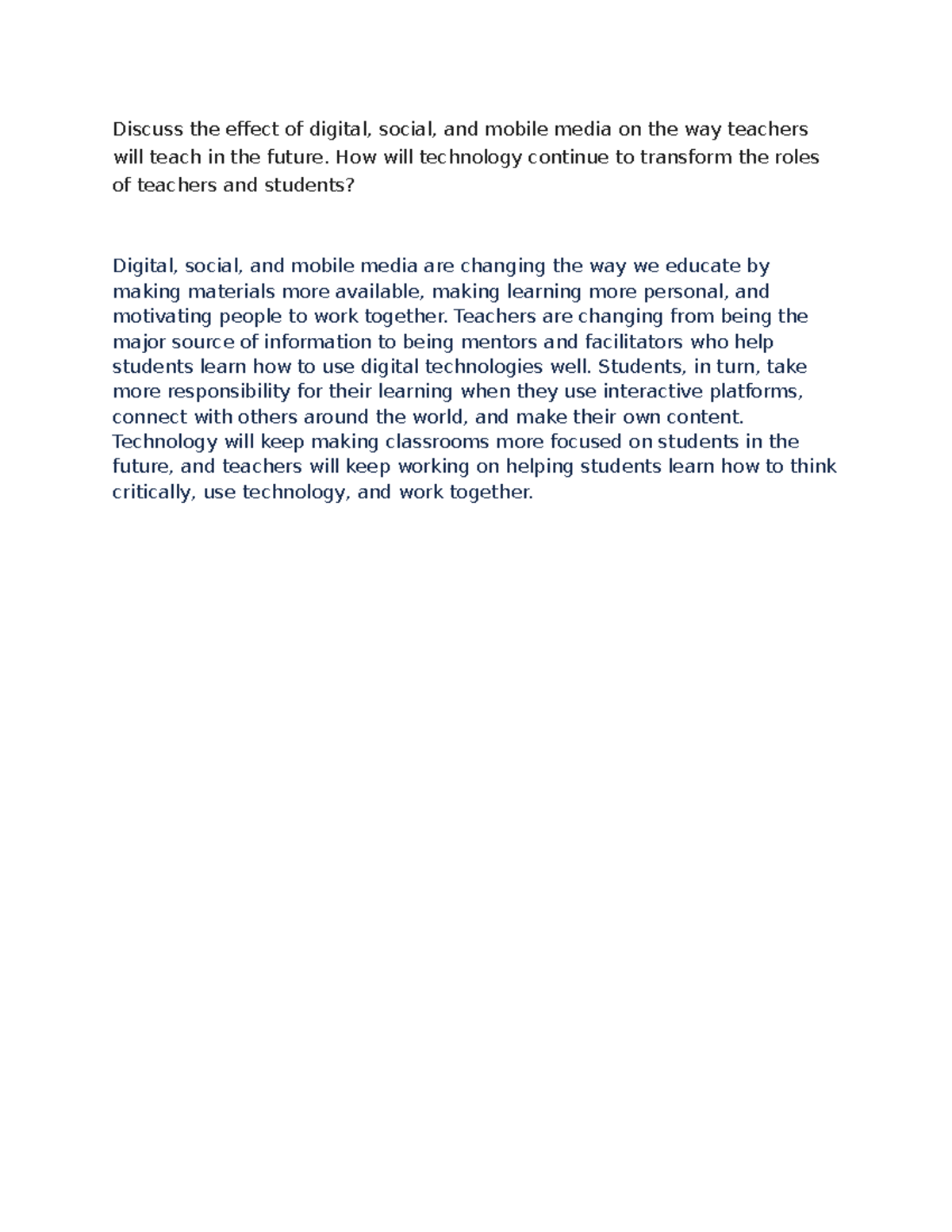 Topic 8 Discussion: Impact of Digital Media on Teaching - SPED 330 ...