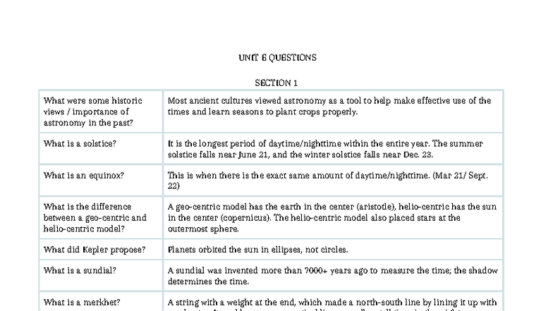 UNIT E Questions - Astronomy Concepts and Space Travel - Studocu