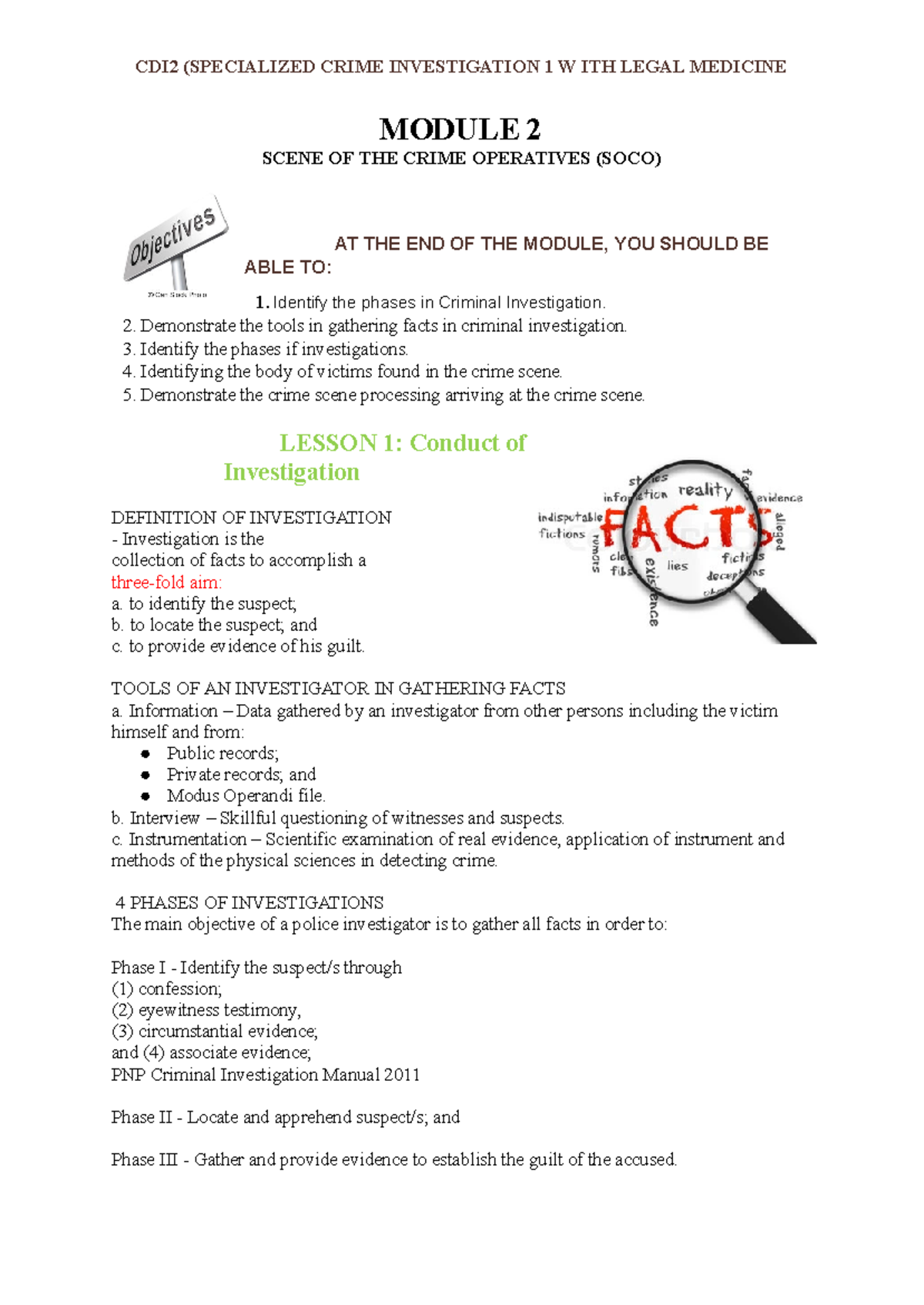 Preliminary Module 2 - Investigation Processes and Techniques Lesson 1 ...