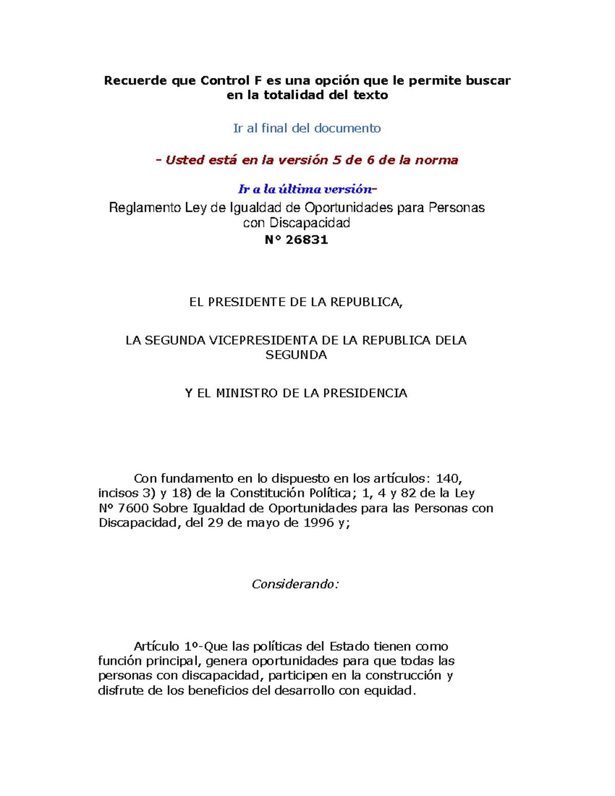 Reglamento Ley 7600: Igualdad de Oportunidades para Personas con ...