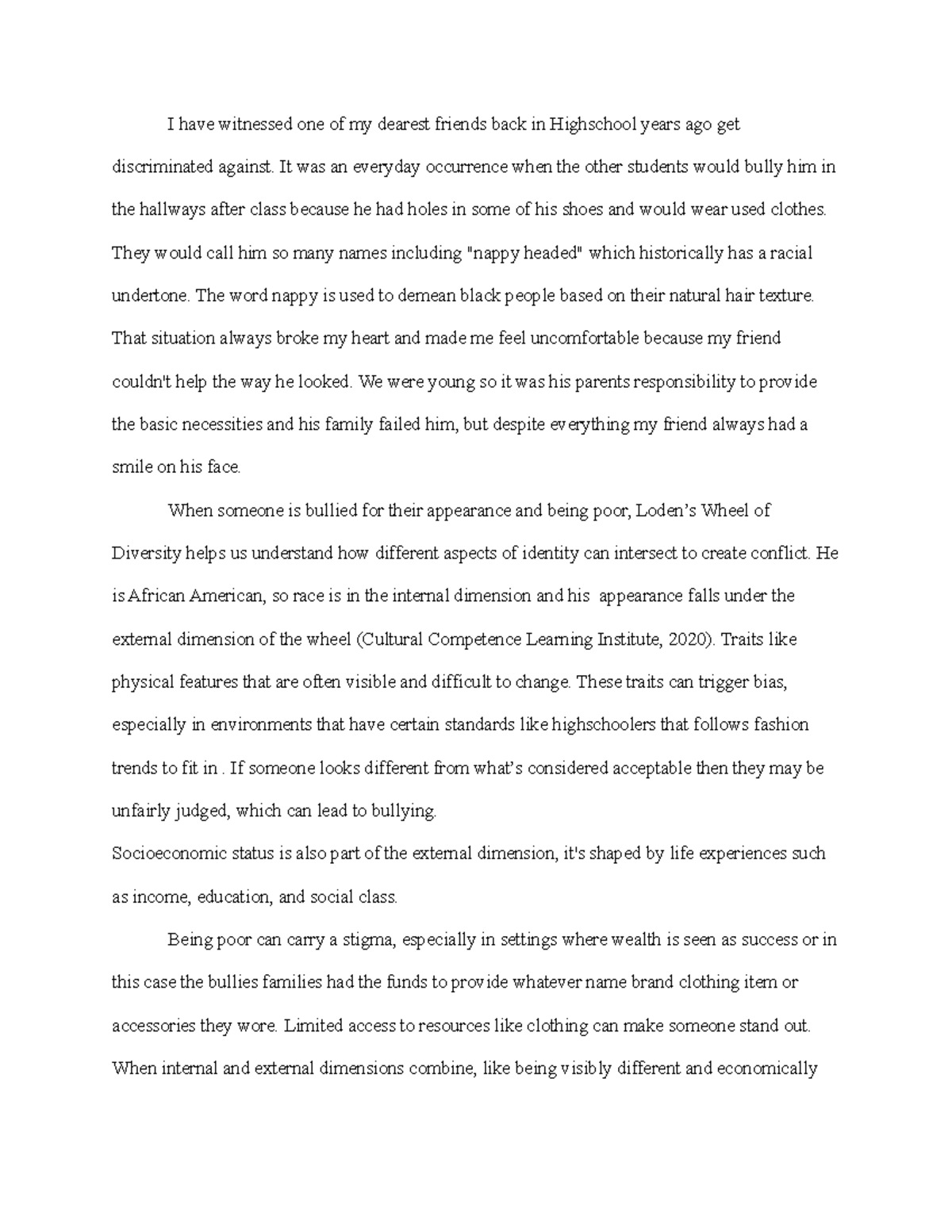 CJ 120 Journal 1 - Reflections on Bullying and Diversity - Studocu