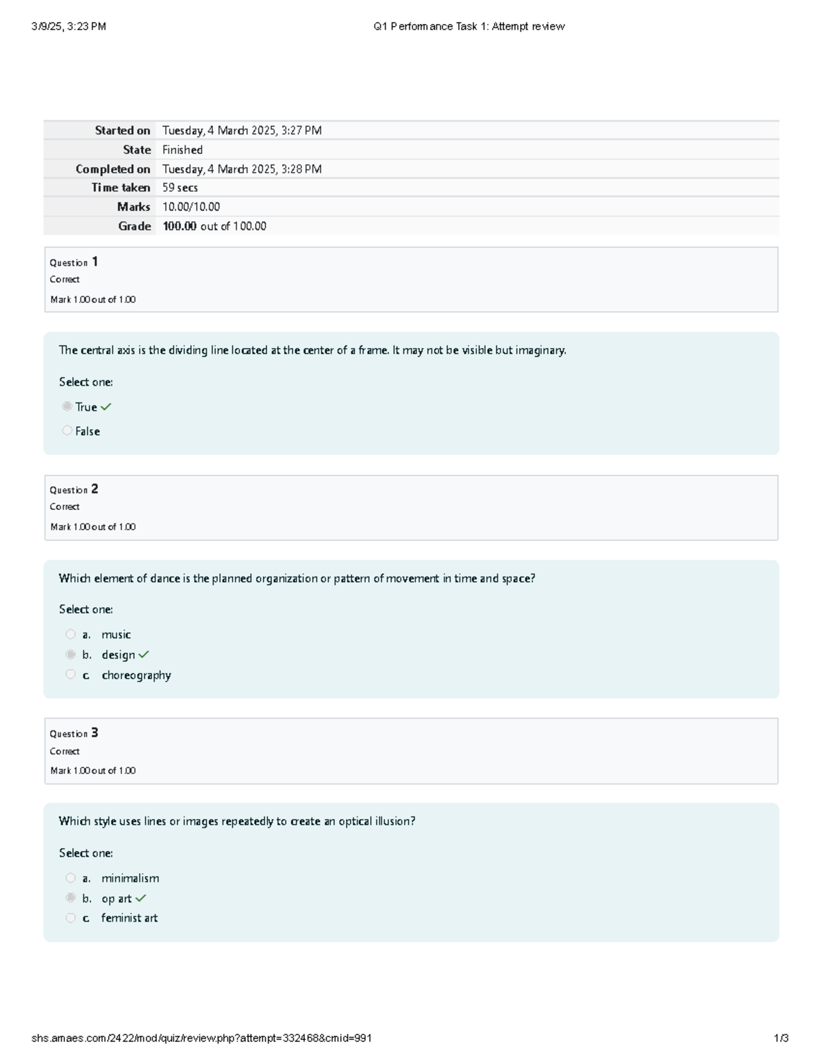 Q1 Performance Task 1 Attempt review - Started on Tuesday, 4 March 2025 ...