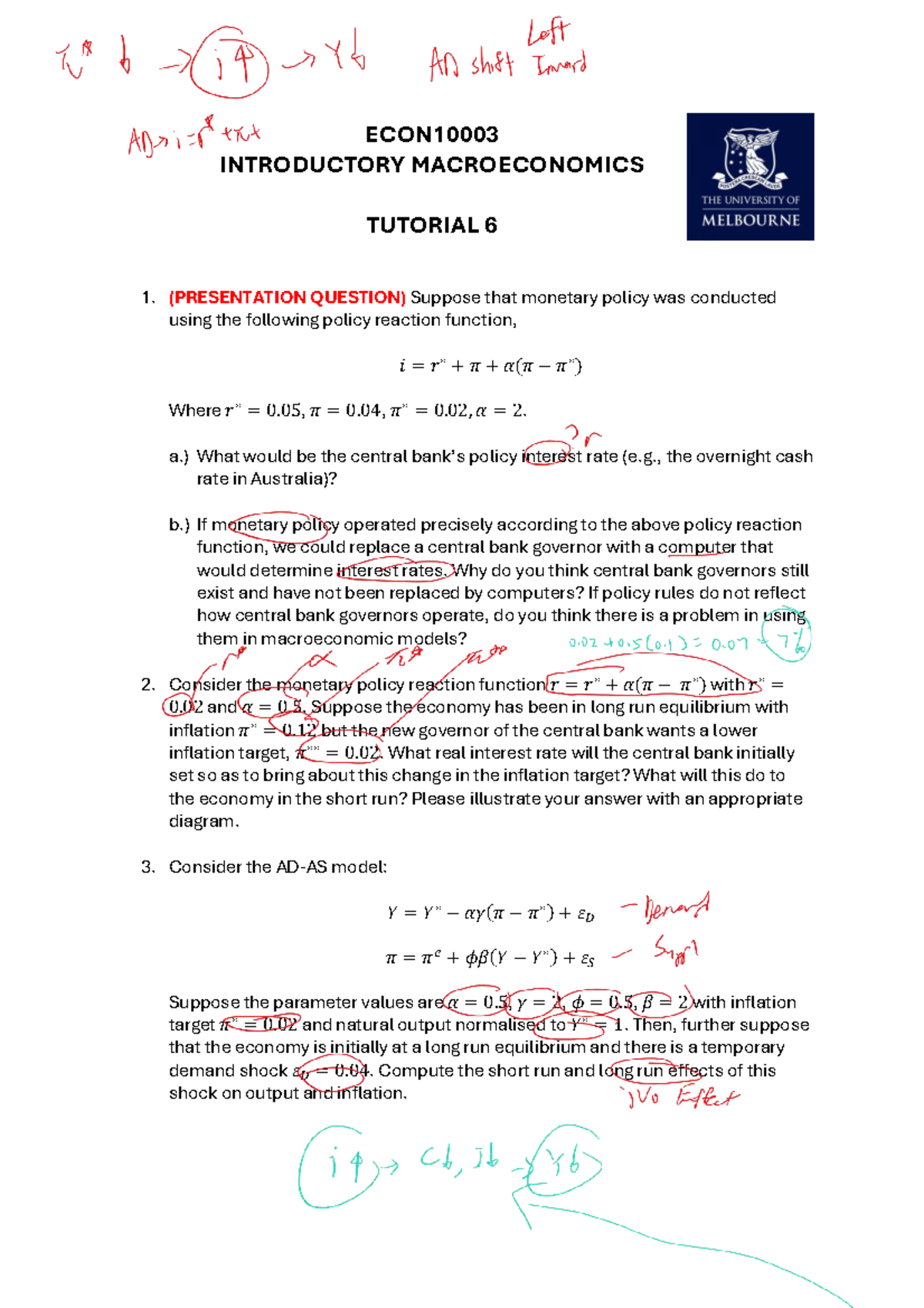 MACROECONOMICS TUTORIAL 6: POLICY REACTION FUNCTIONS & IMPACTS - Studocu