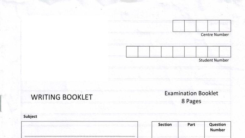 Examination Writing Booklet - Centre Number & Student Number - Studocu