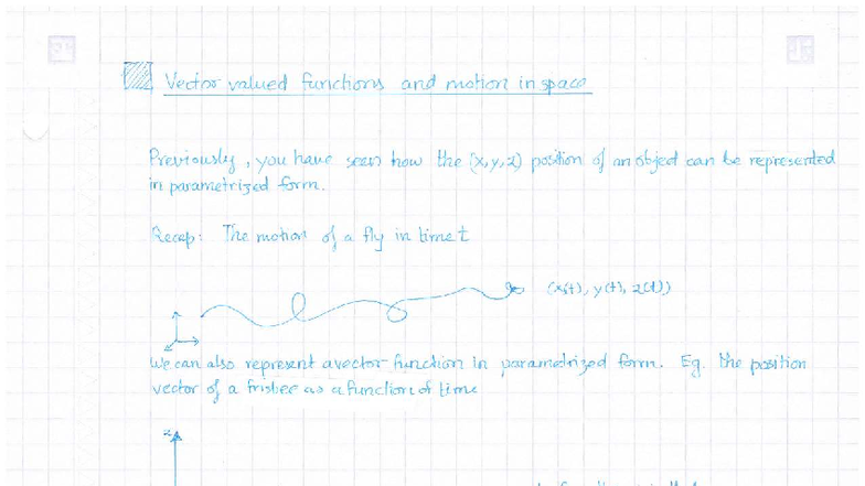Vector Functions Notes for Course 6Y: Parameter Ranges and Derivatives ...