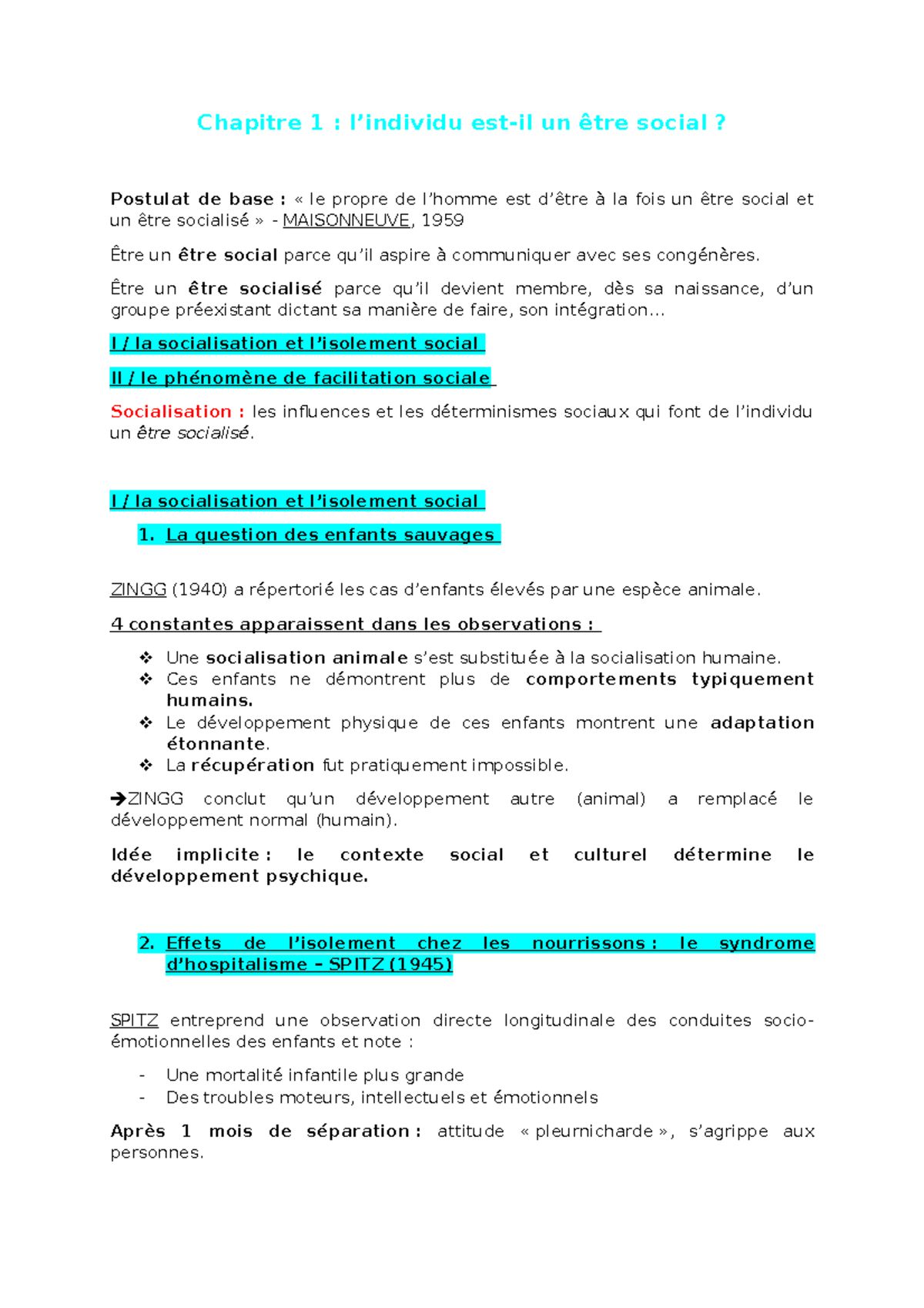Chapitre 1 : L'Individu, Être Social et Socialisé en Psychologie ...