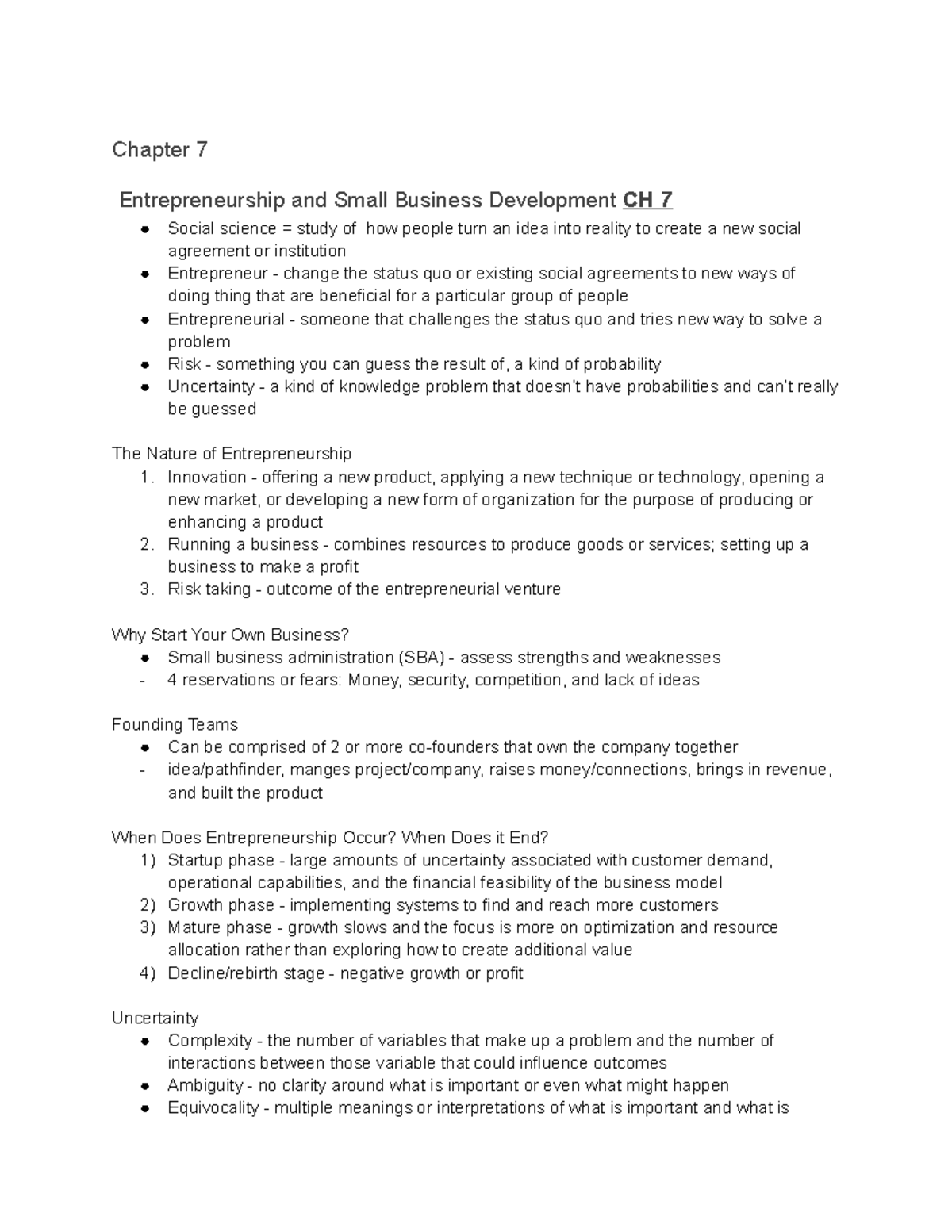 Chapter 7 - Entrepreneurship and Small Business Development Notes - Studocu