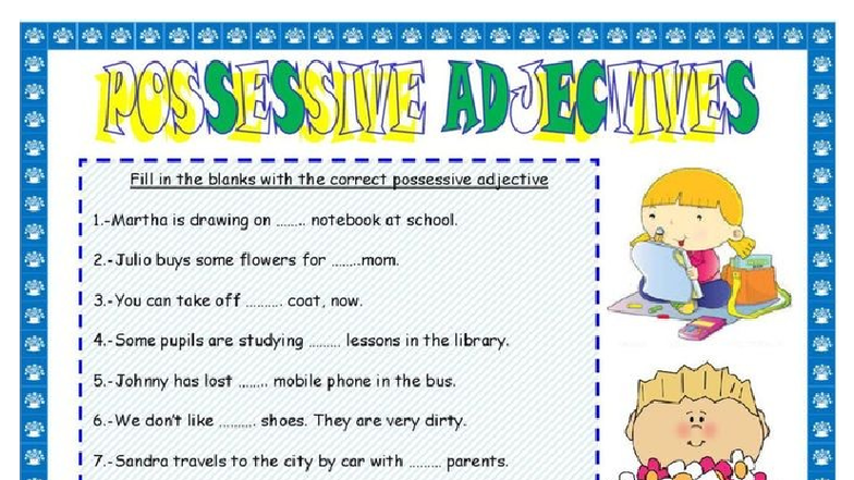 Possessive Adjectives & Pronouns: Fill in the Blanks Exercise (POS 101 ...