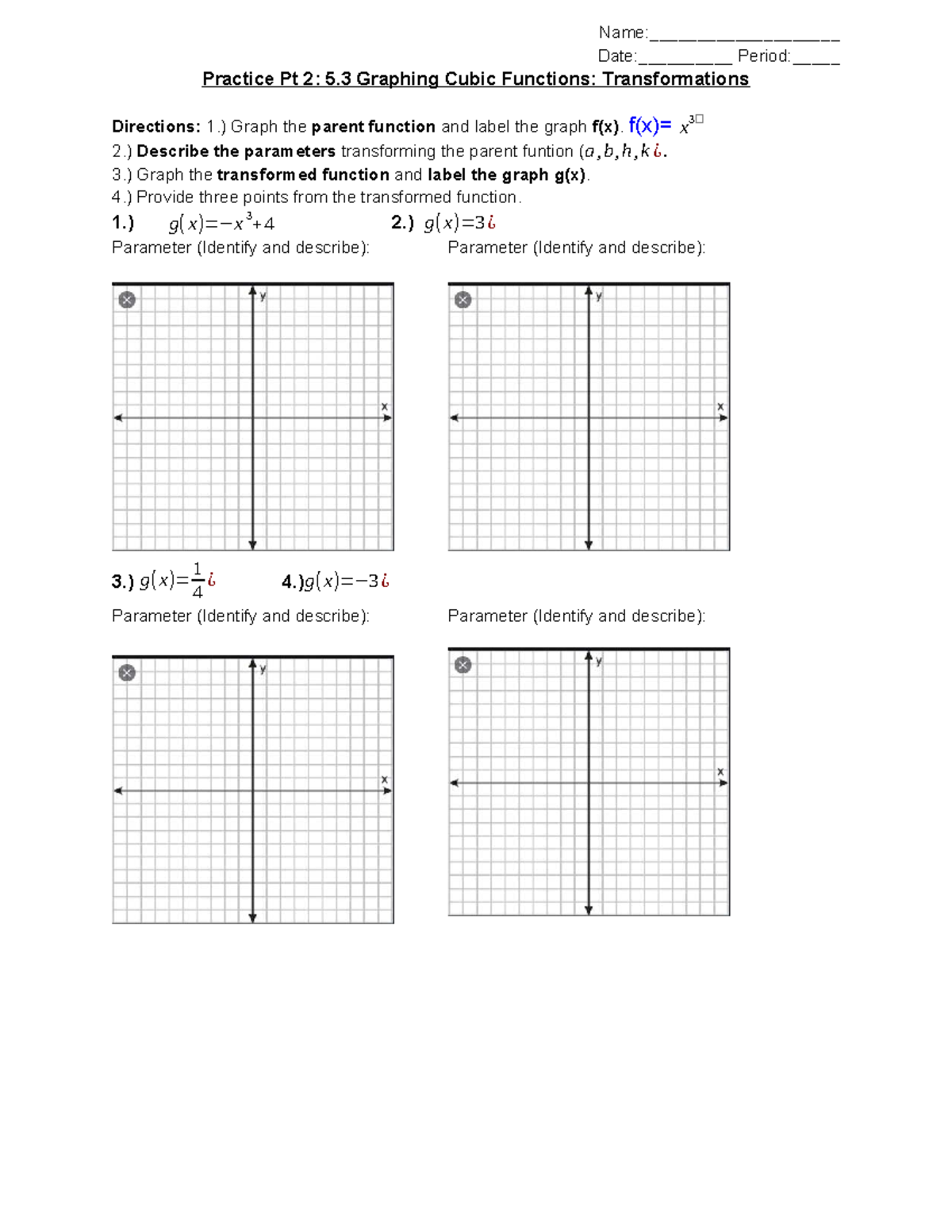 Practice Pt 2: Sec 5.3 Graphing Cubic Functions & Transformations - Studocu
