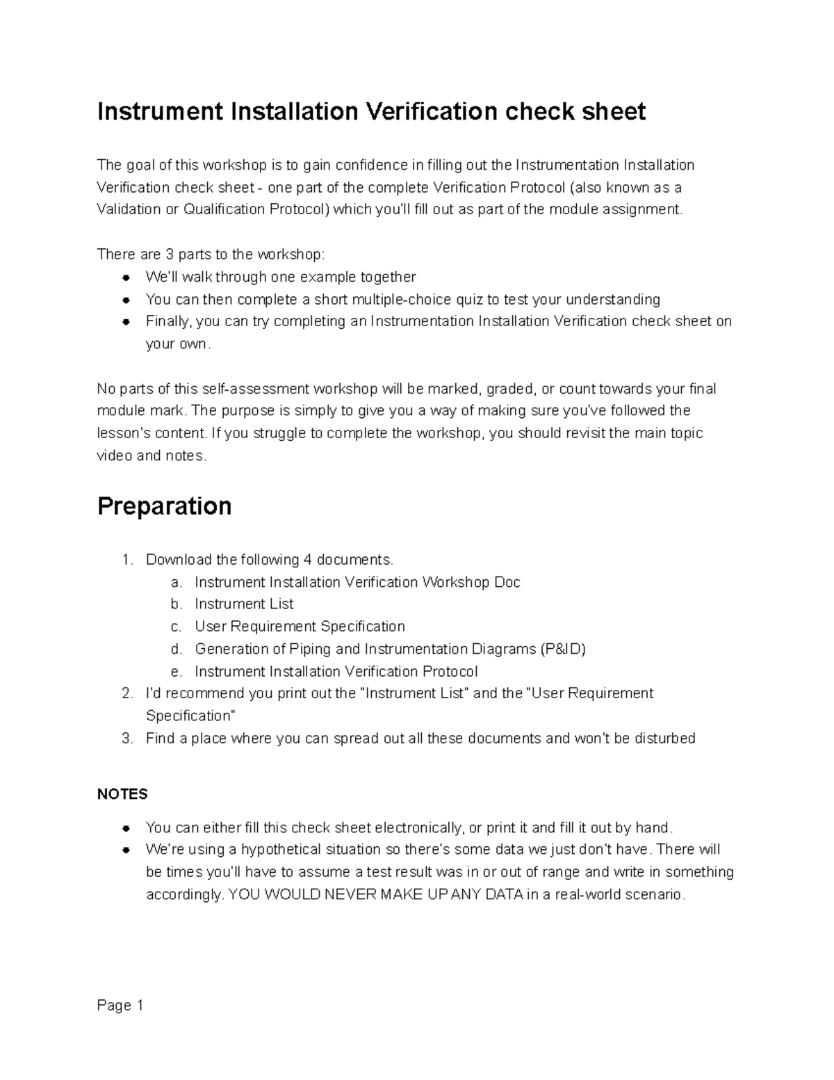 Instrumentation Installation Verification Workshop Guide - Studocu