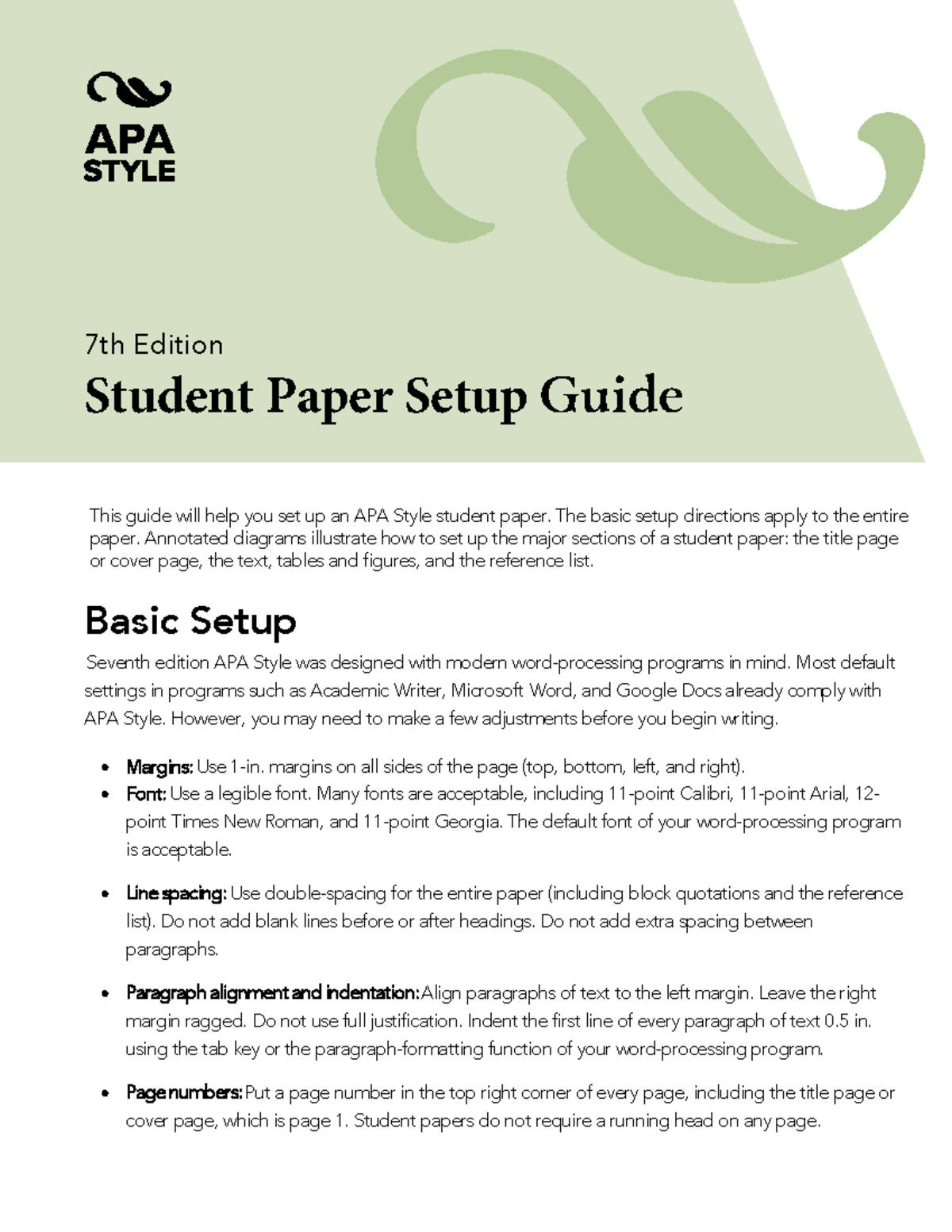 APA Style Student Paper Setup Guide (7th Edition) - Studocu