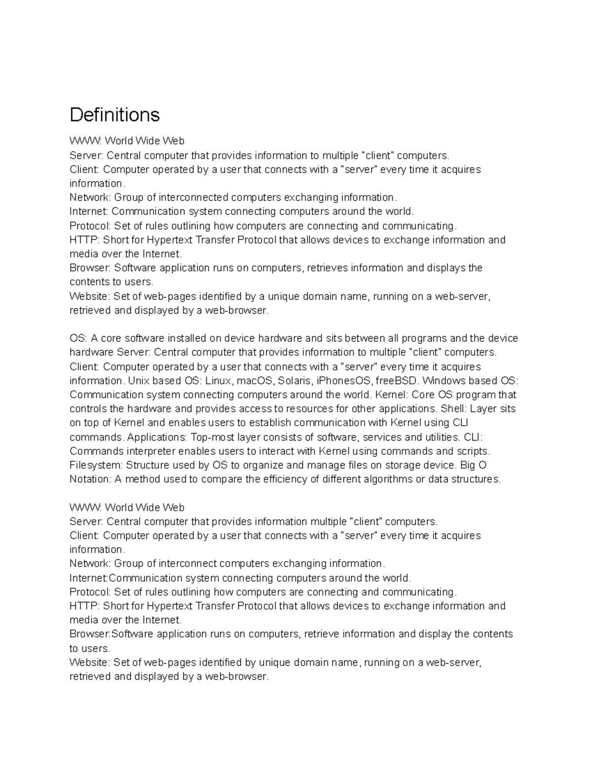 Definitions of Key Terms in Networking and Operating Systems (CS101 ...