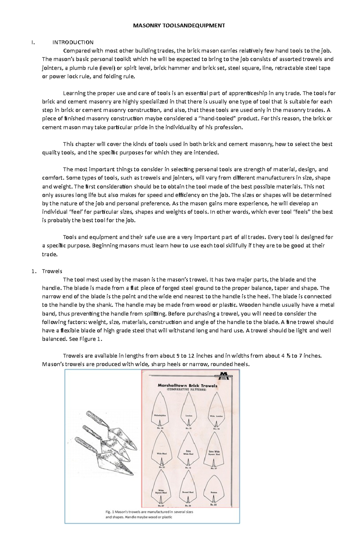 Masonry Tools and Equipment: A Comprehensive Guide for Builders - Studocu