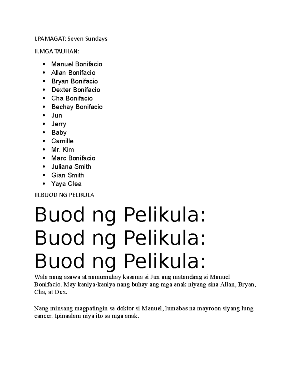 Filipino - "Seven Sundays" Film Analysis & Character Study (10 Loyalty ...