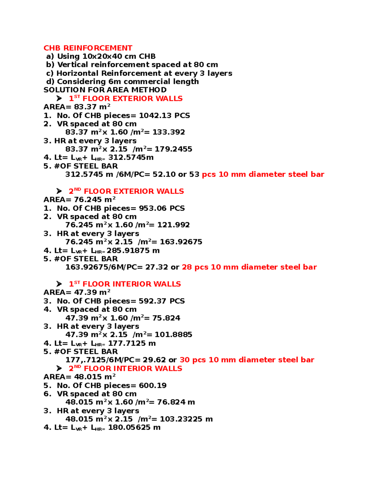 CHB Reinforcement & Septic Tank Calculations for Civil Eng. CHB101 ...