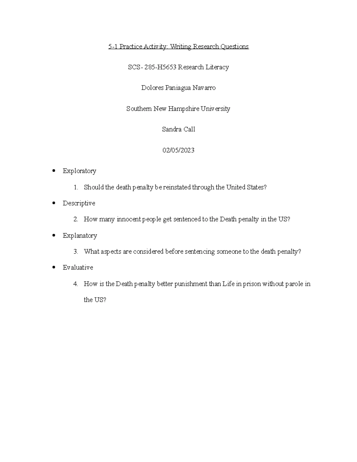 SCS 285 - Module 6 Journal - 6-1 Journal: Research Questions and Data ...