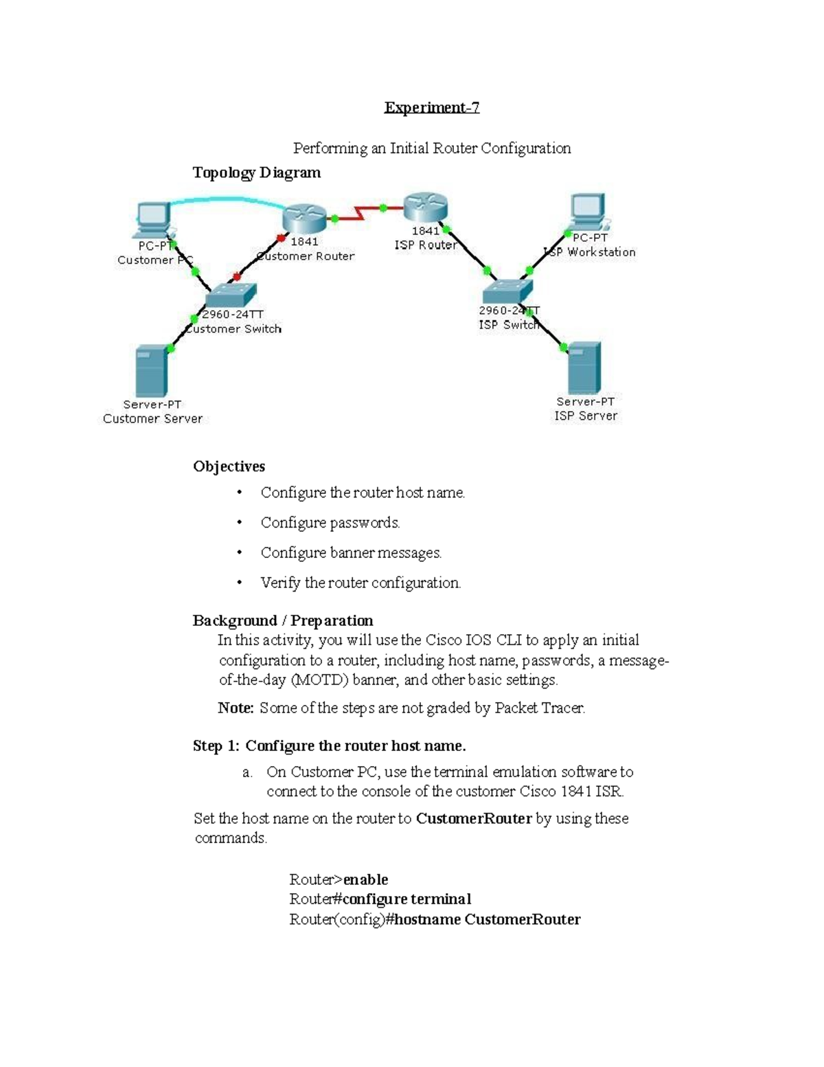 Experiment 7 CCNA - laboratory activity with answers and configurations - Experiment- Performing ...