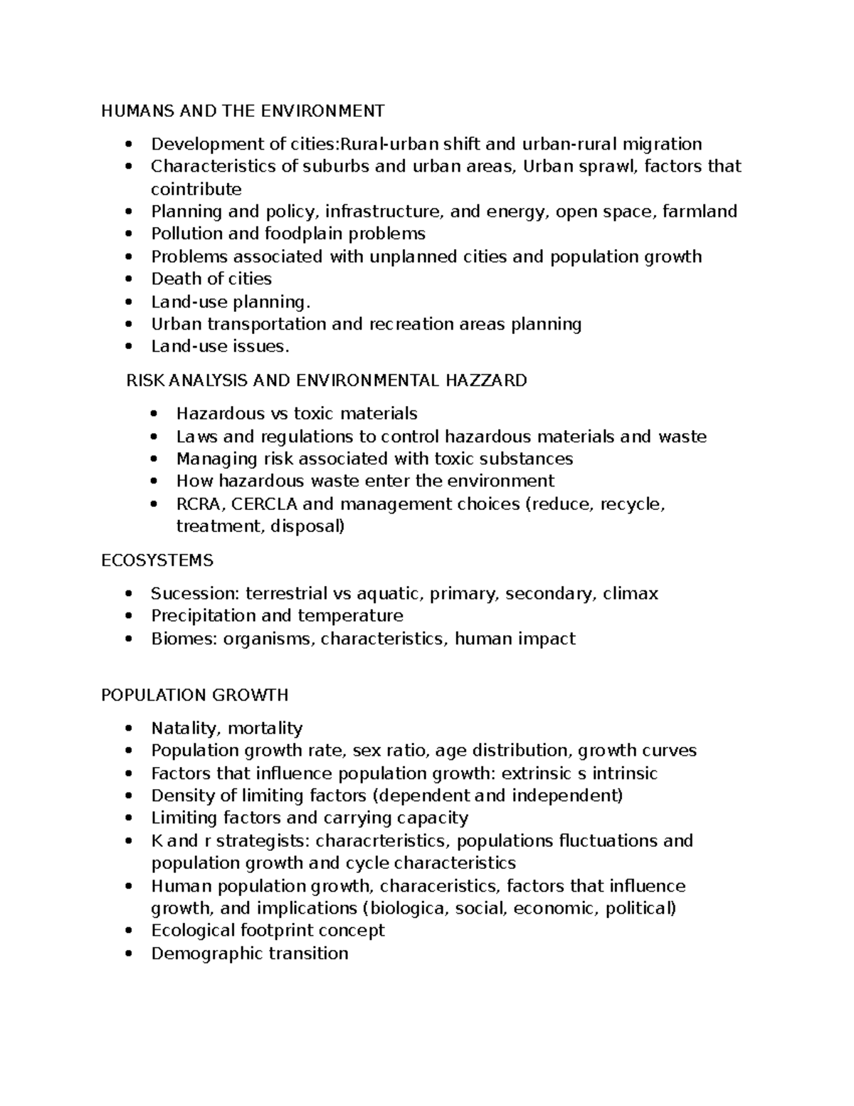 HUM 101: Humans and the Environment - Population Growth & Urban Issues - Studocu