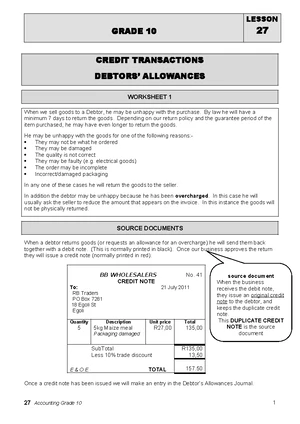 39 Accounting Grade 10 General Journal Lesson Notes and Transactions ...