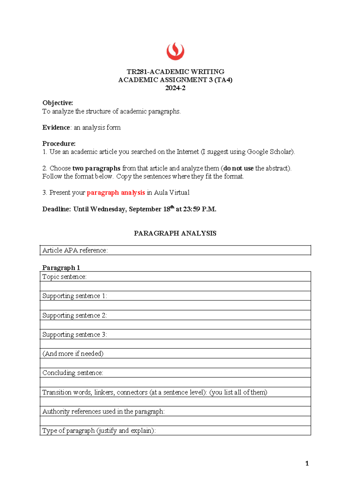 TA4 - A paragraph analysis Academic Writing - TR281-ACADEMIC WRITING ...