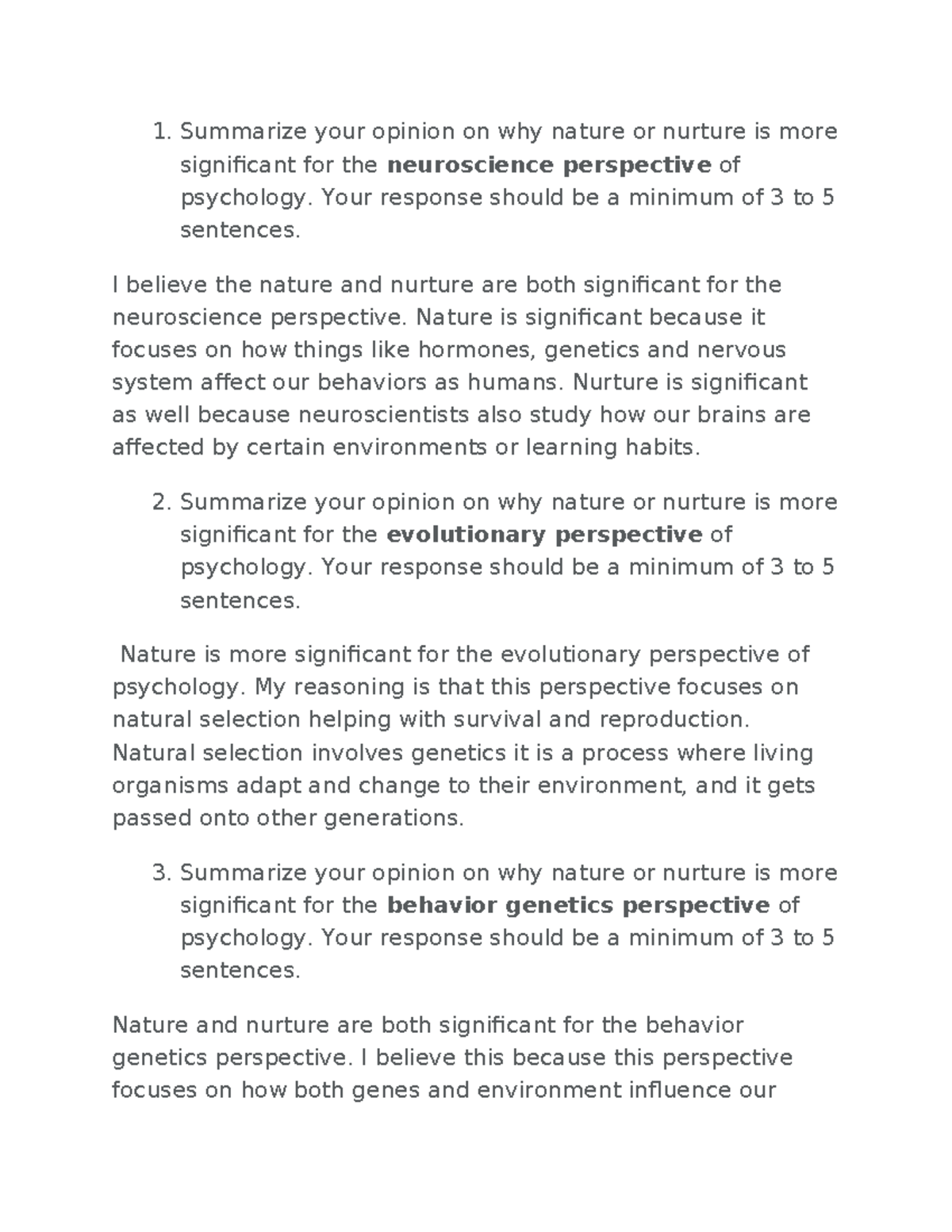 Psych 101: Nature vs. Nurture Perspectives in Psychology Project 1 ...