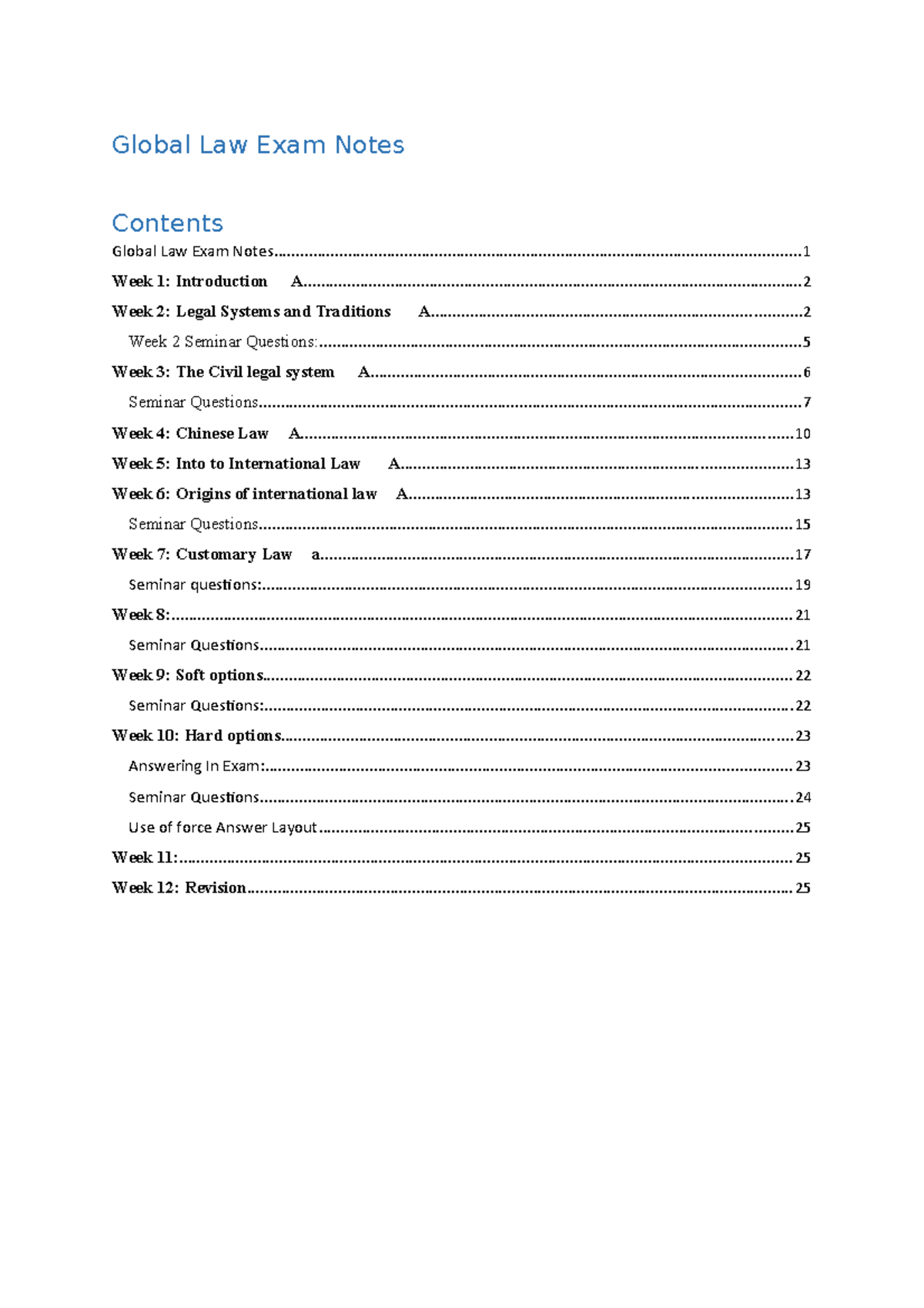 Global Law (GLAW) Final Exam Study Notes: Week-by-Week Breakdown - Studocu