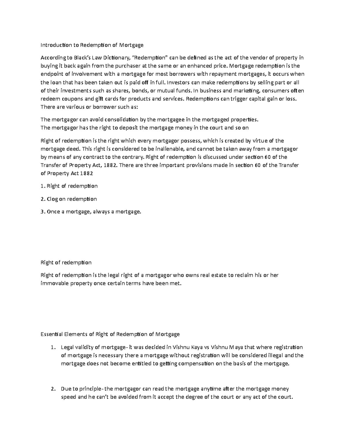 Doctrine of Redemption in Mortgage Law: Key Principles Explained - Studocu