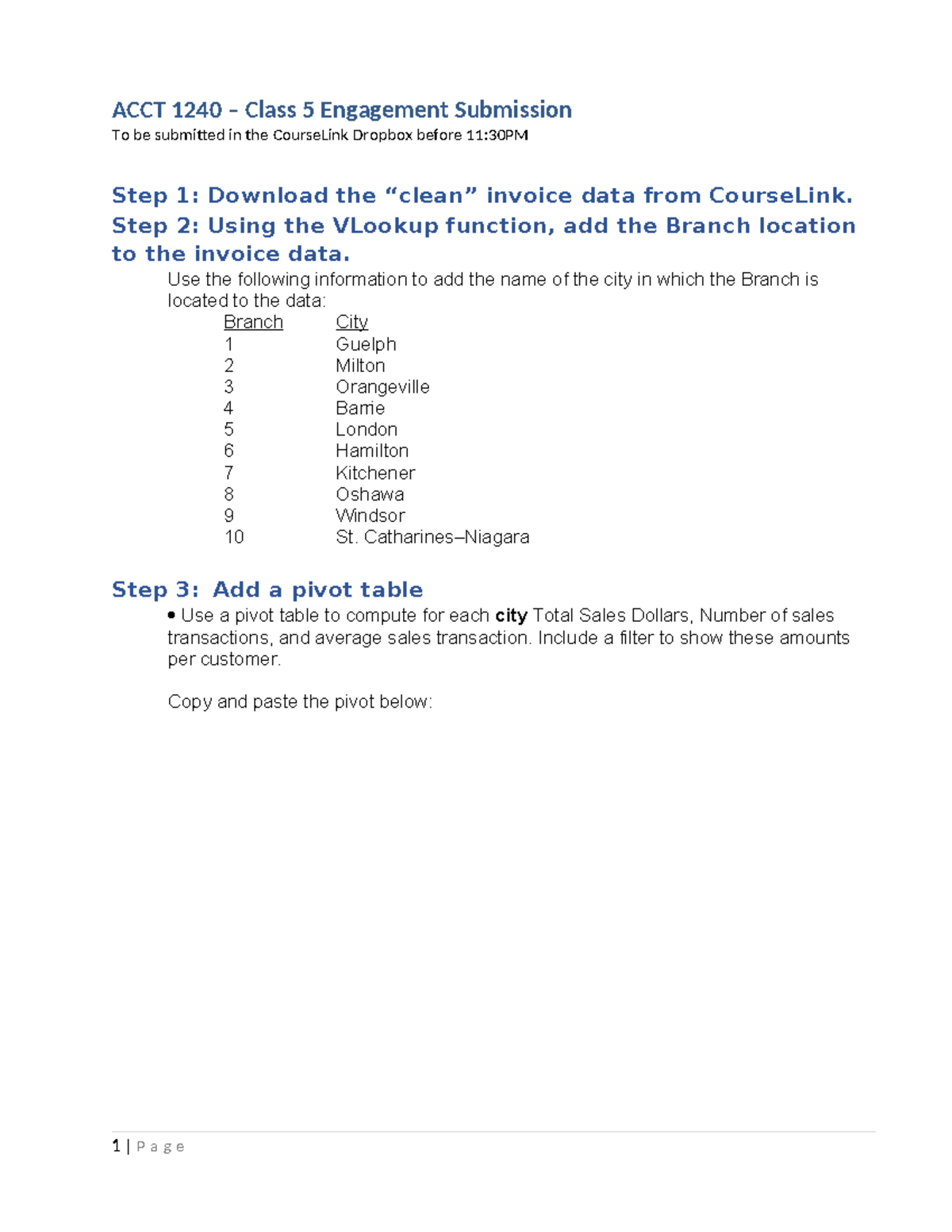 ACCT 1240 Class 5 Engagement Submission - Data Analysis Insights - Studocu