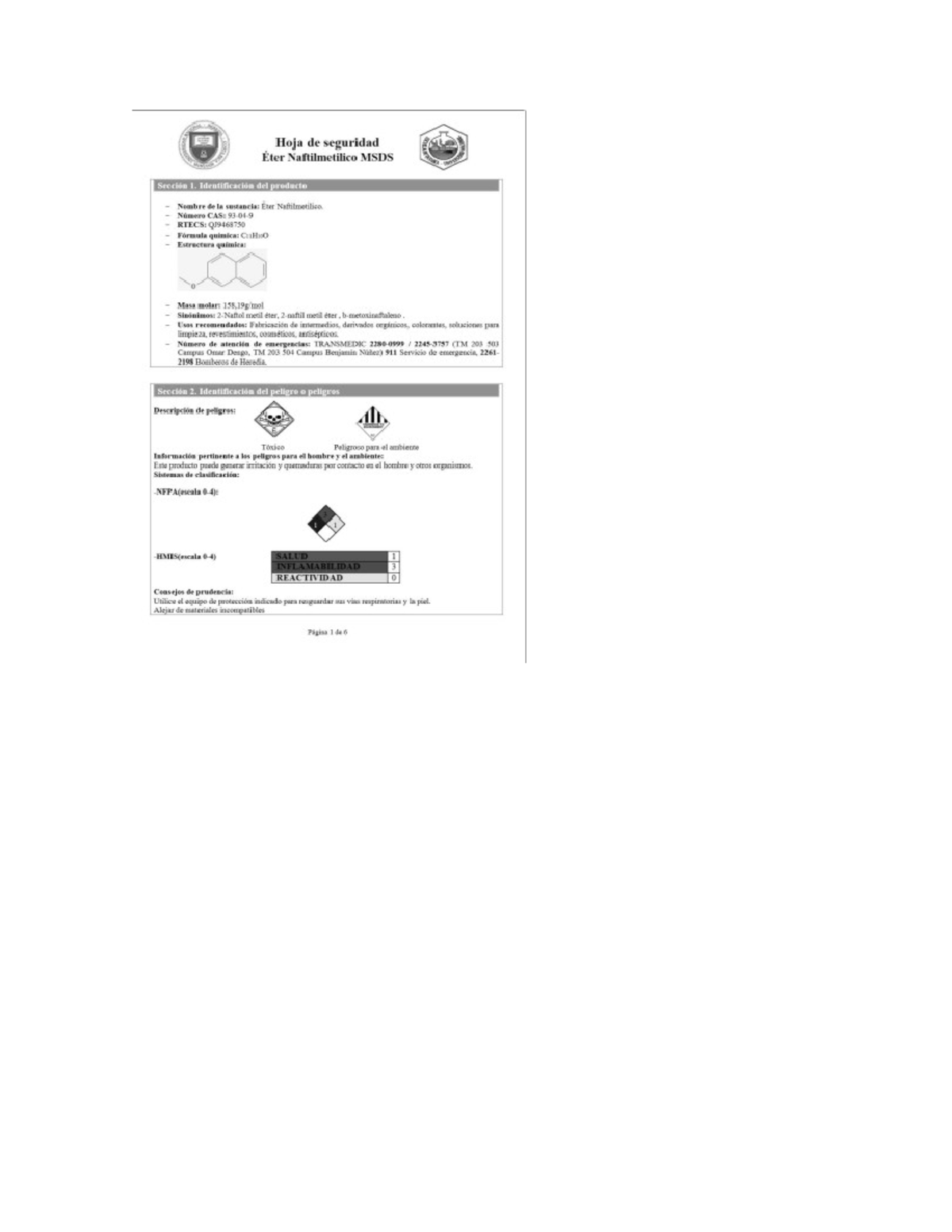 Practica 3 - Hoja seguridad - I Hoja de seguridad Éter Naftilmetilico ...