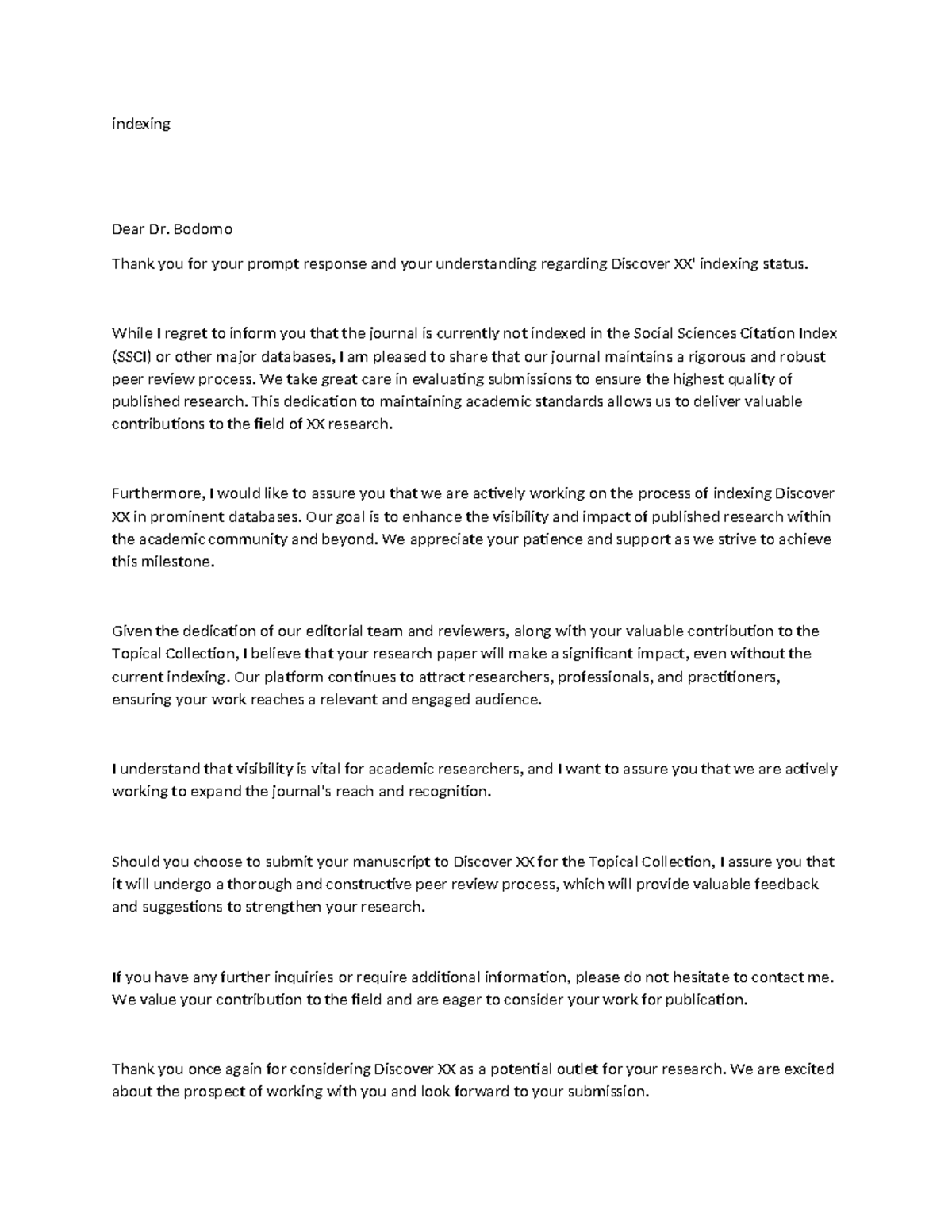 Email Templates for Journal Indexing and APC Details (SSCI, SCI) - Studocu