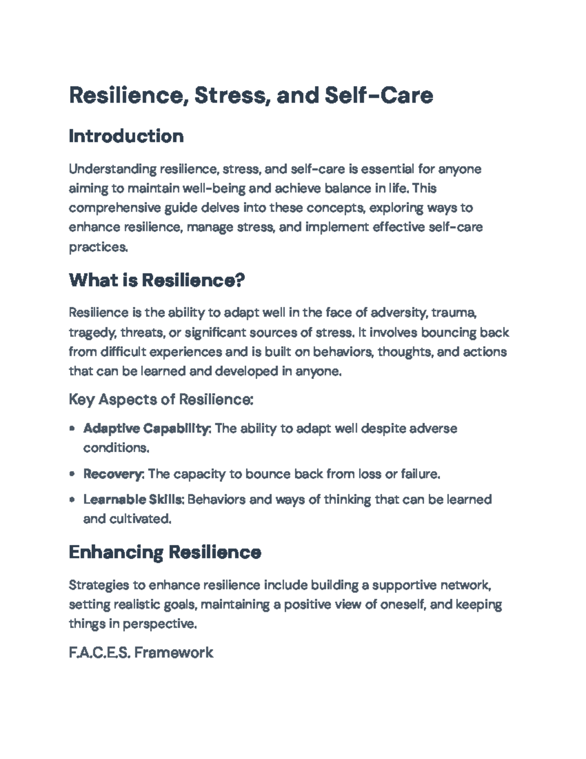Enhancing Resilience: Stress Management and Self-Care Strategies ...
